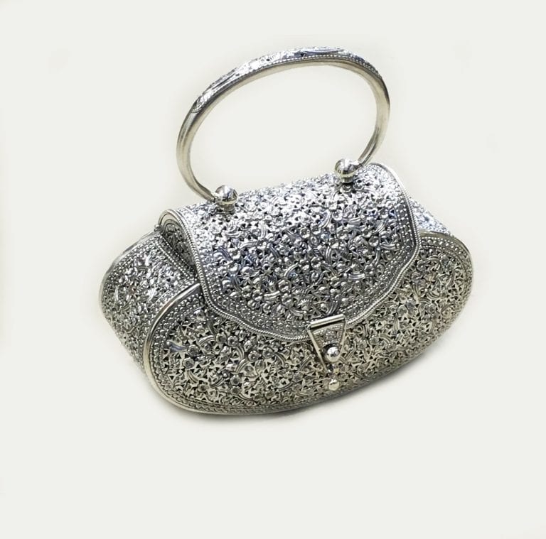 Pure Silver Purse depicting fine Embossing work … 8″ Long … 925 ...