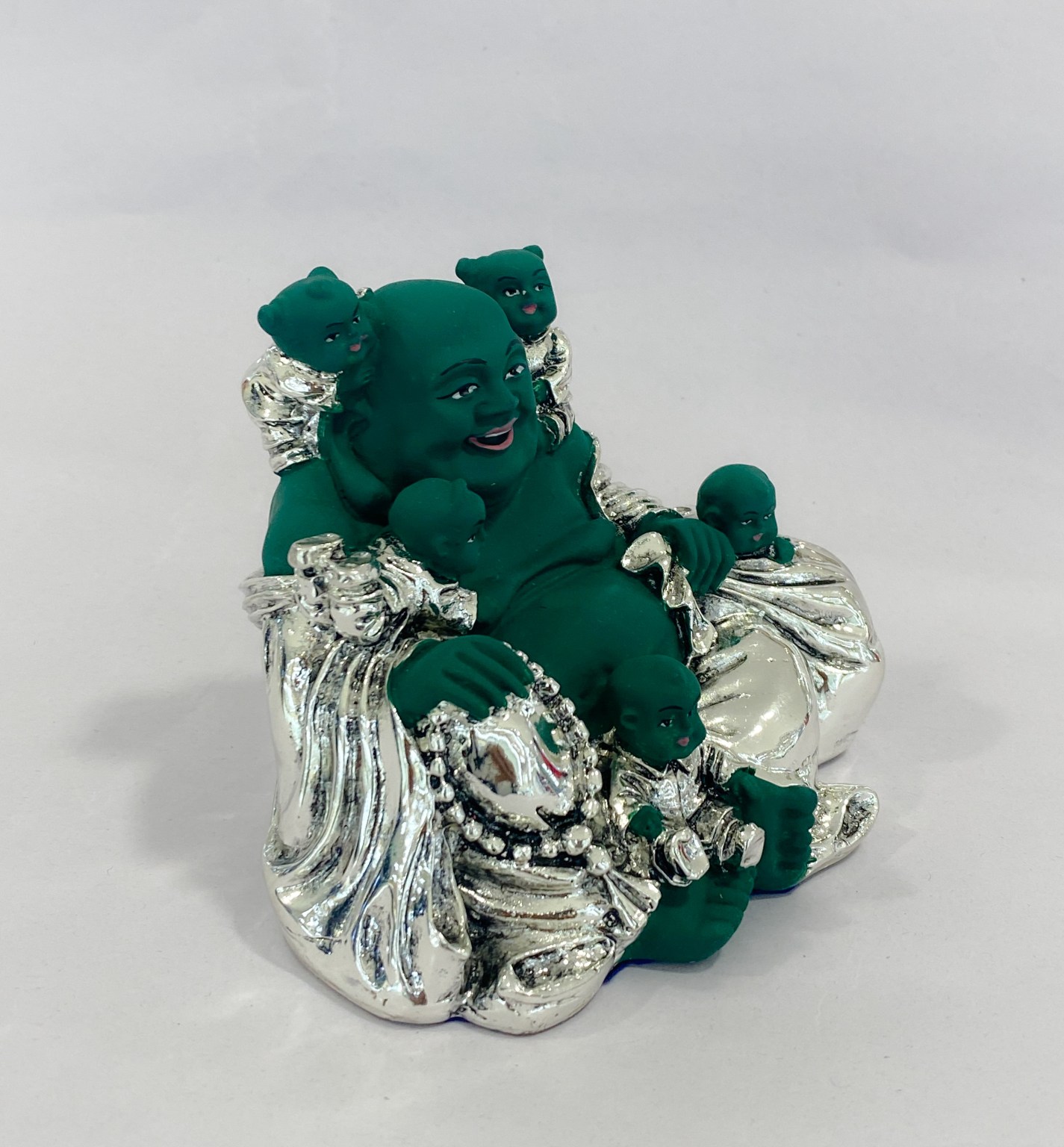 Silver Laughing Buddha Statue Green | 4 Inch – BELIRAMS SILVER GIFTS