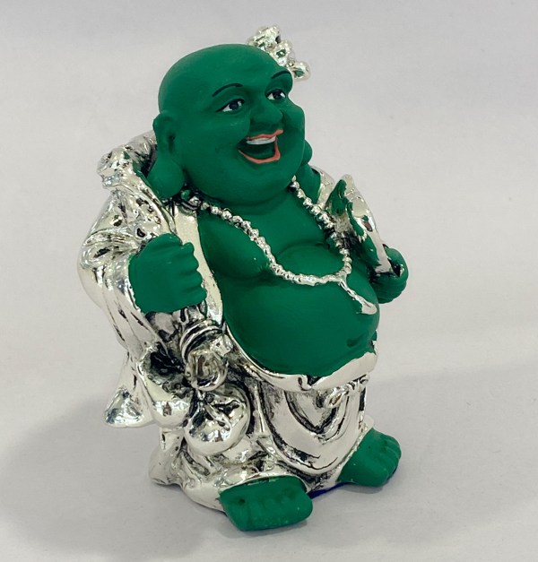 Silver Laughing Buddha Green 3.5" | BELIRAMS SILVER GIFTS