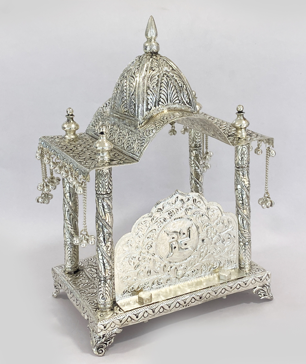 Silver Plated Mandir with Singhasan | 12 Inch