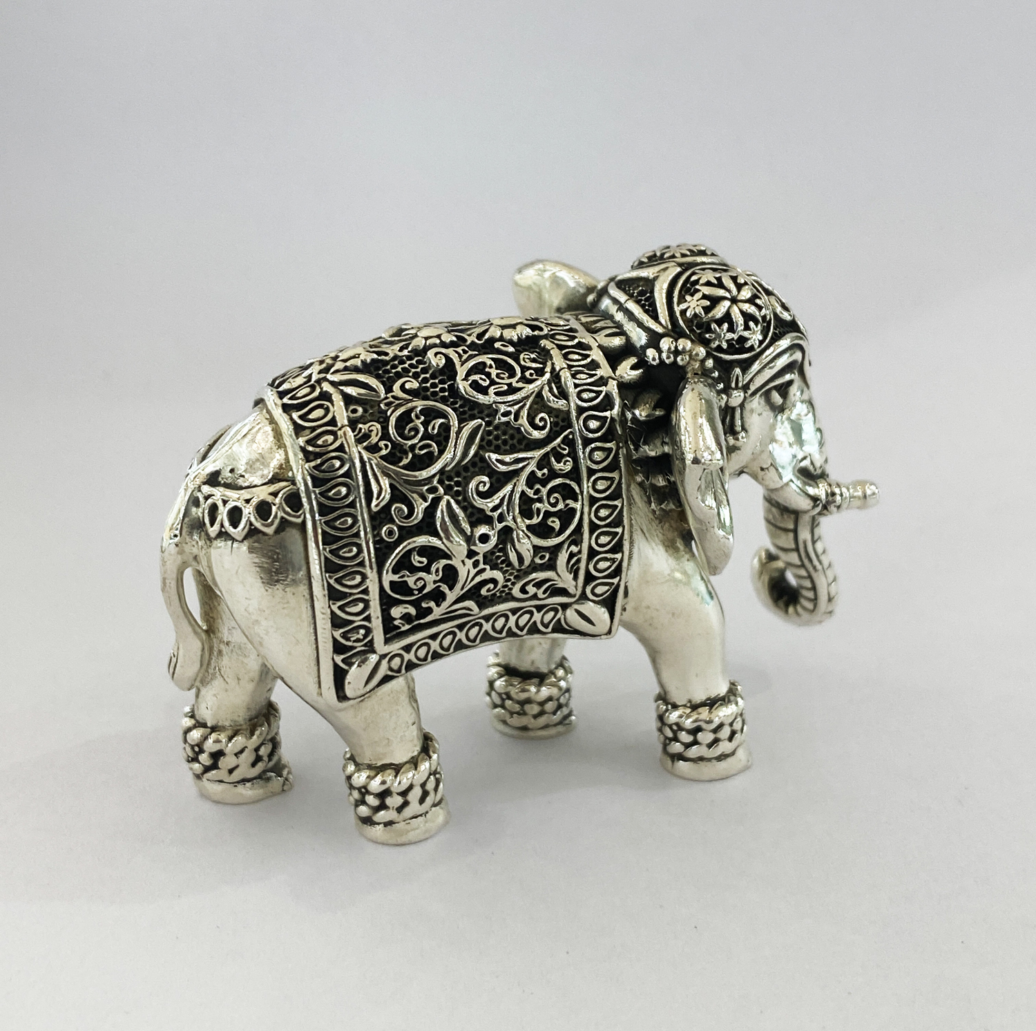 A Pure Silver Elephant in Antique Finish | 65 mm Long