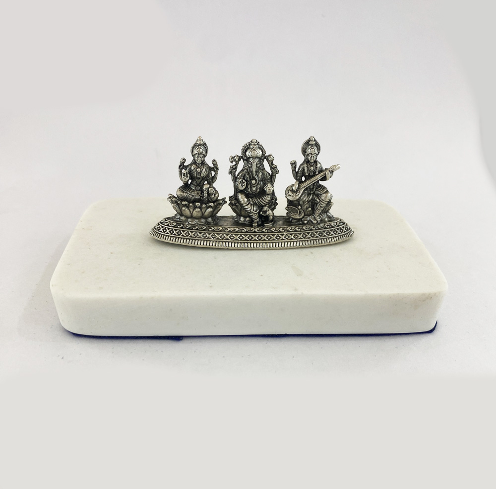 Pure Silver Mini Laxmi Ganesh Saraswati | 1.5 inch Ht.