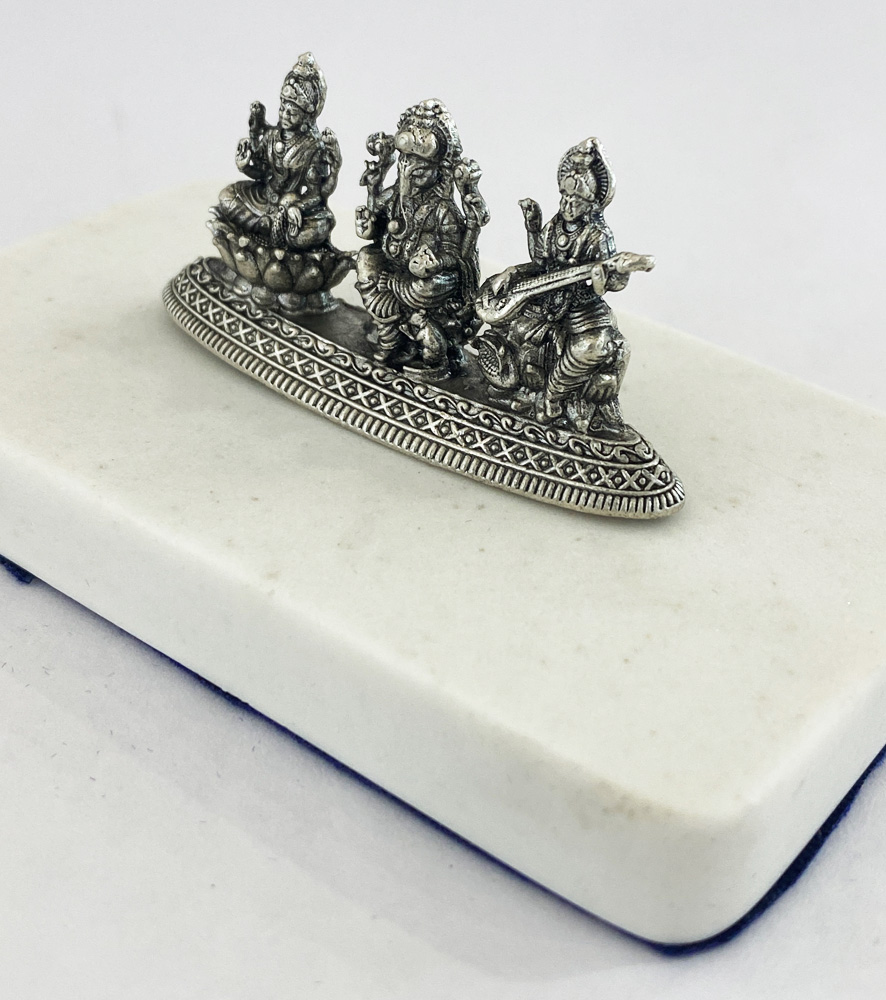 Pure Silver Mini Laxmi Ganesh Saraswati | 1.5 inch Ht.