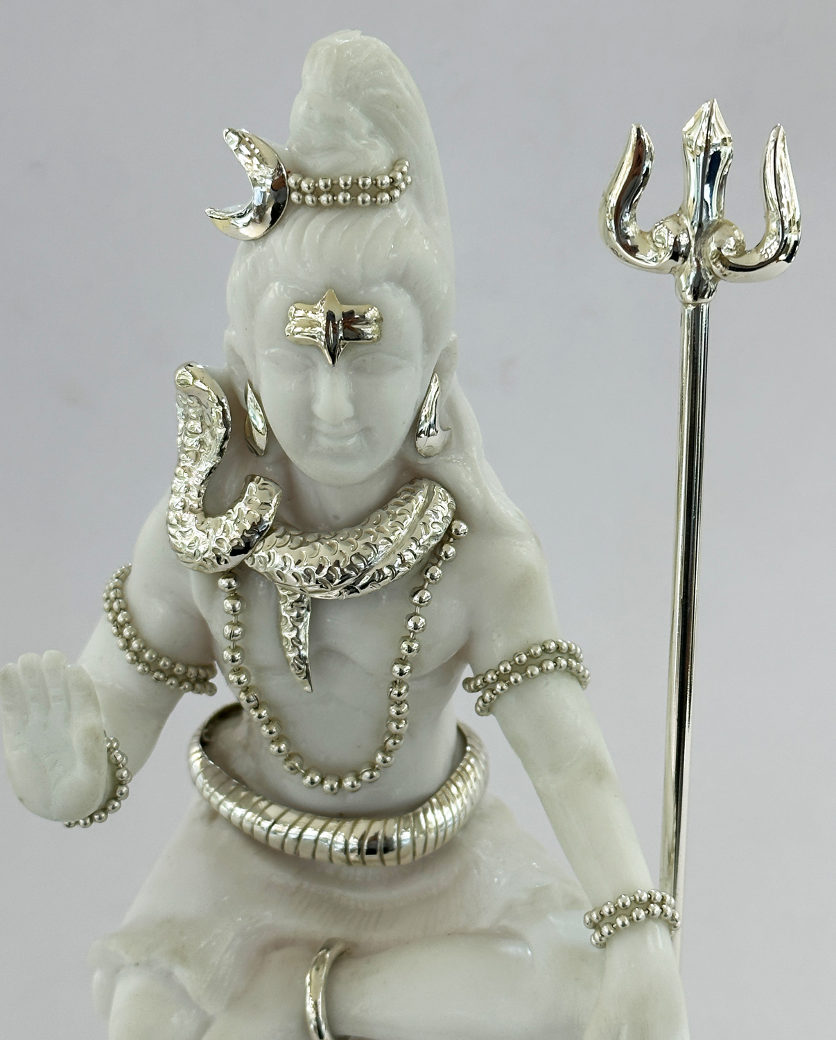 Shiva Statue off white with metal decorations | 9" Height