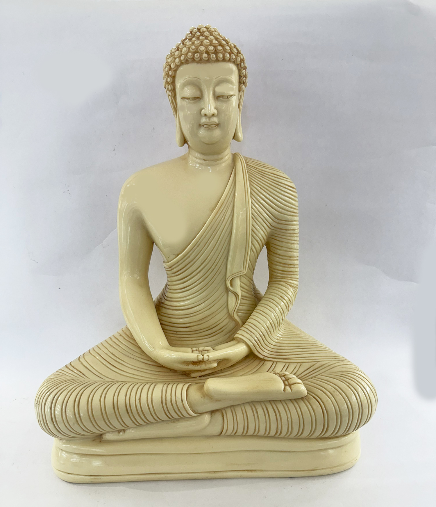 Fine Budha Statue Hand Carved Ivory Look | 14.5 Inch